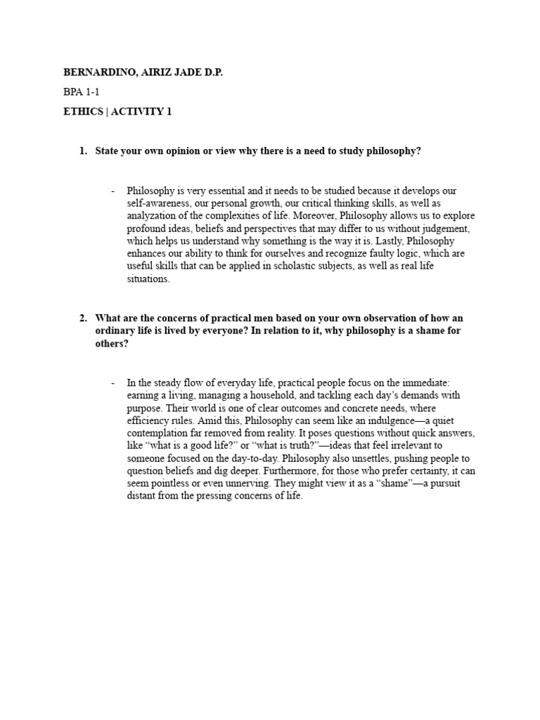 D.P. BPA1-1 Ethics.A1 | PDF