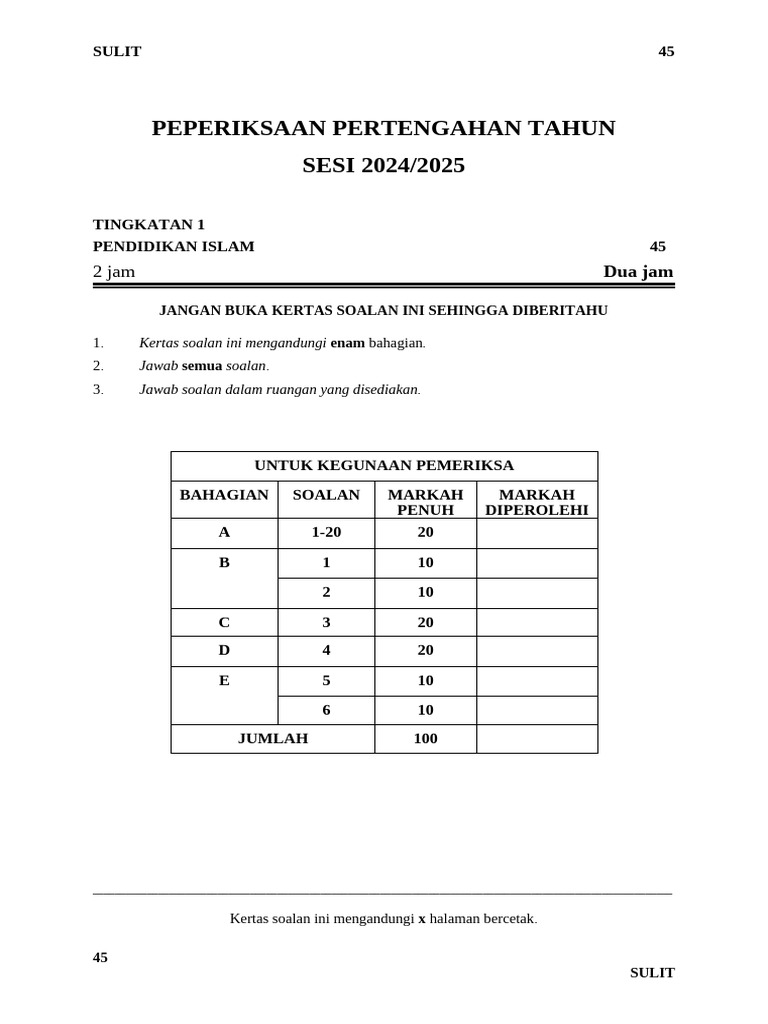 Pai 1 Muka Depan Soalan PPT 2024 | PDF