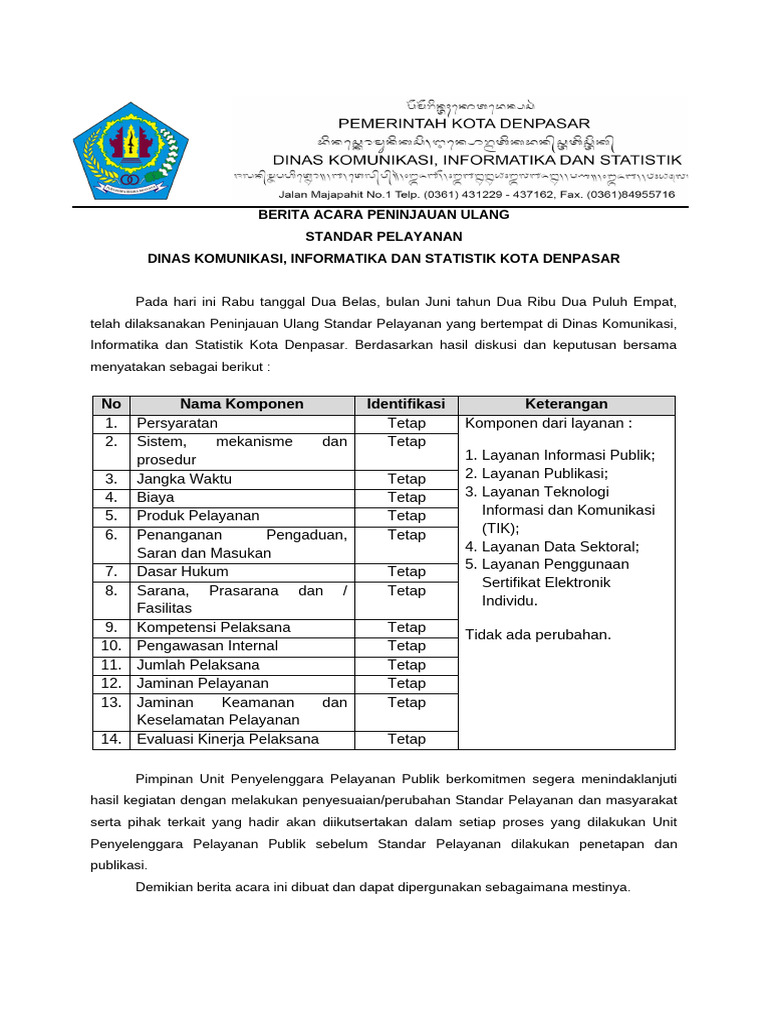Berita Acara Peninjauan Standar Pelayanan | PDF
