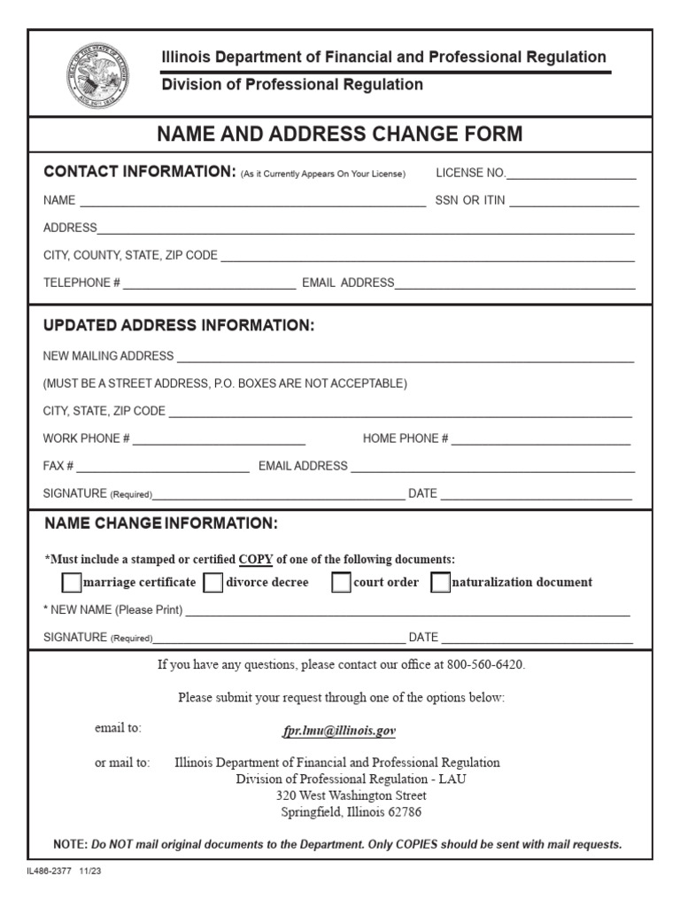 Idfpr Address Change Form | PDF