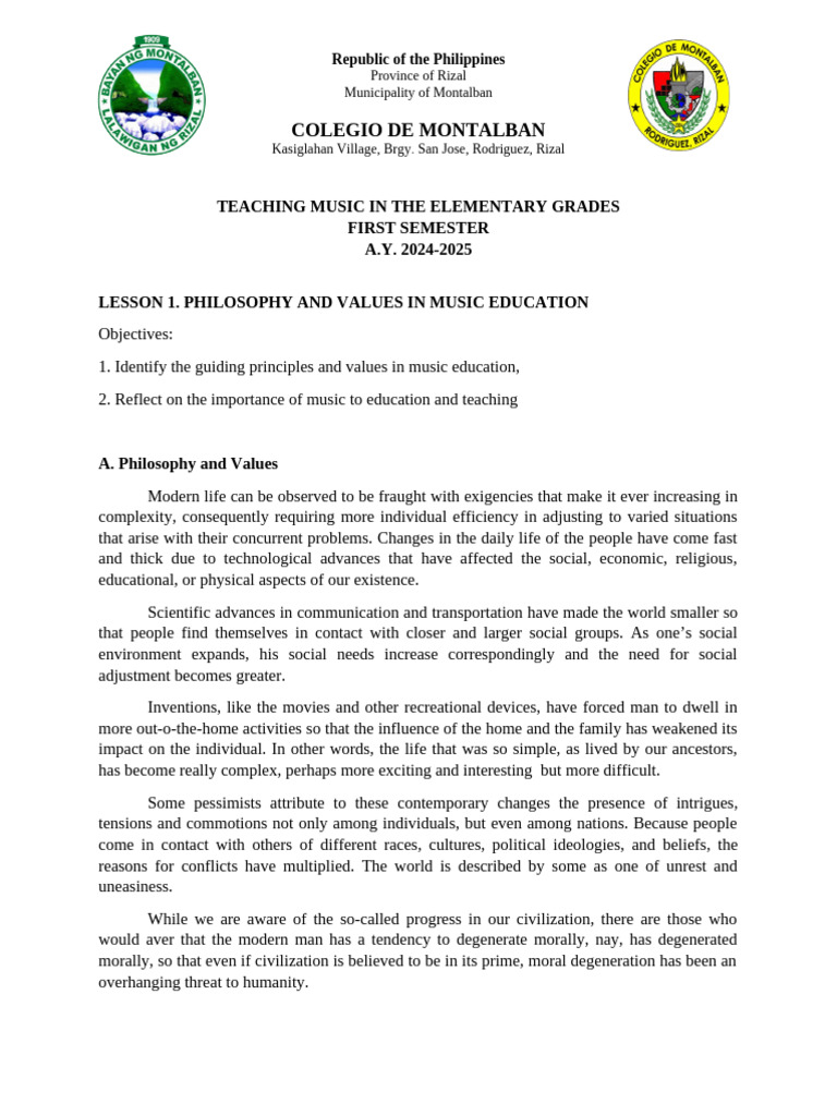 Music Education Philosophy And Values Pdf