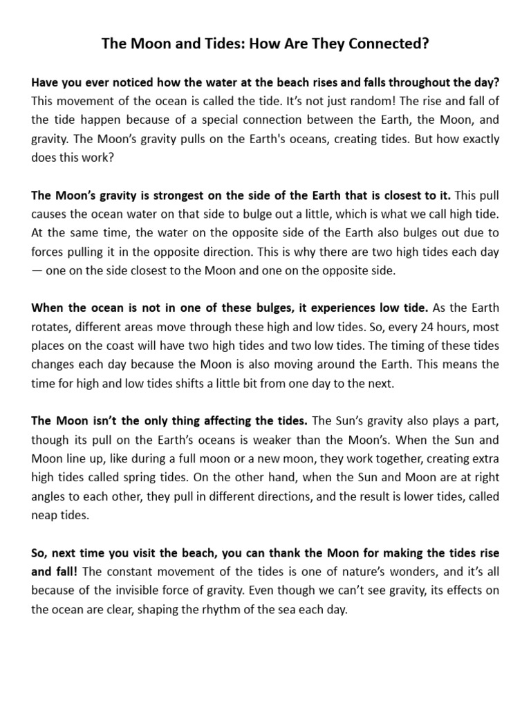Main Idea Examples and Non-Examples (Moon & Tides Article) | PDF | Tide ...