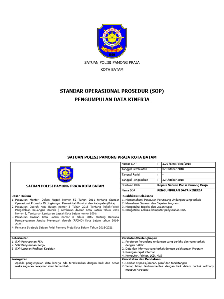Sop Pengumpulan Data Kinerja 1 | PDF