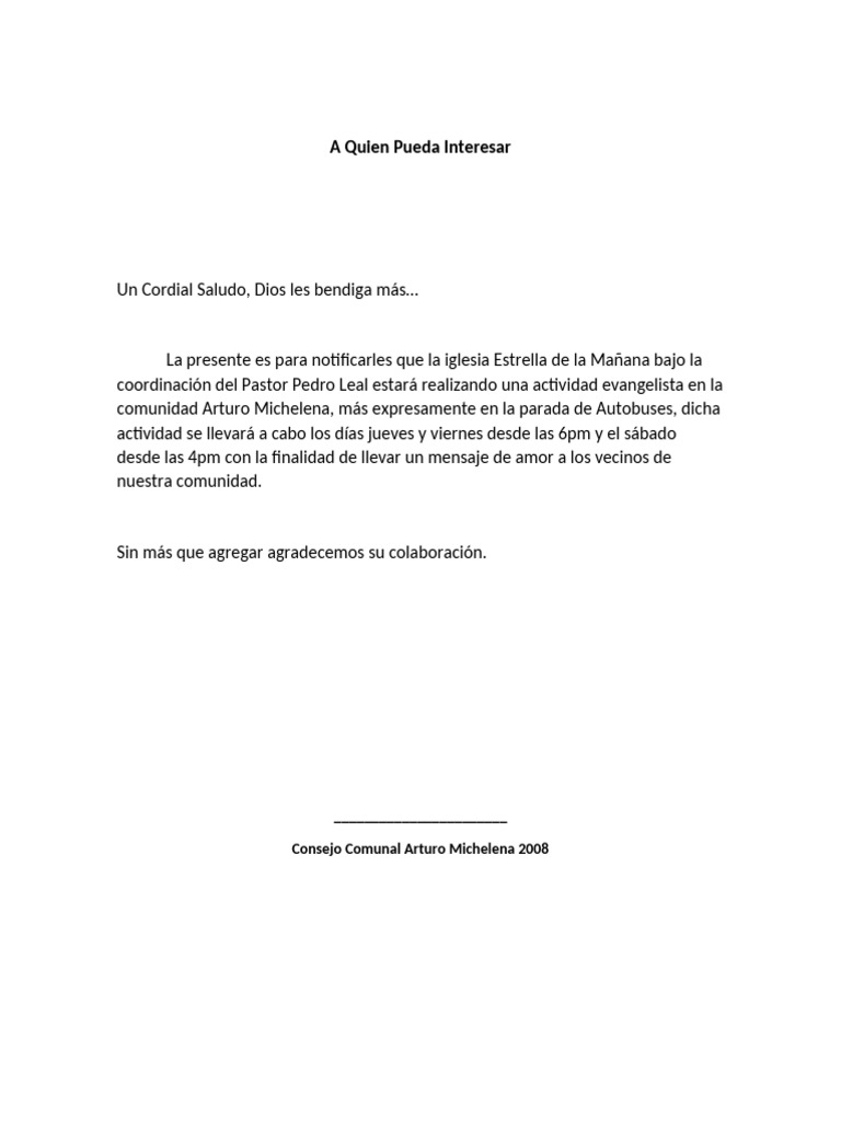 A Quien Pueda Interesar | PDF
