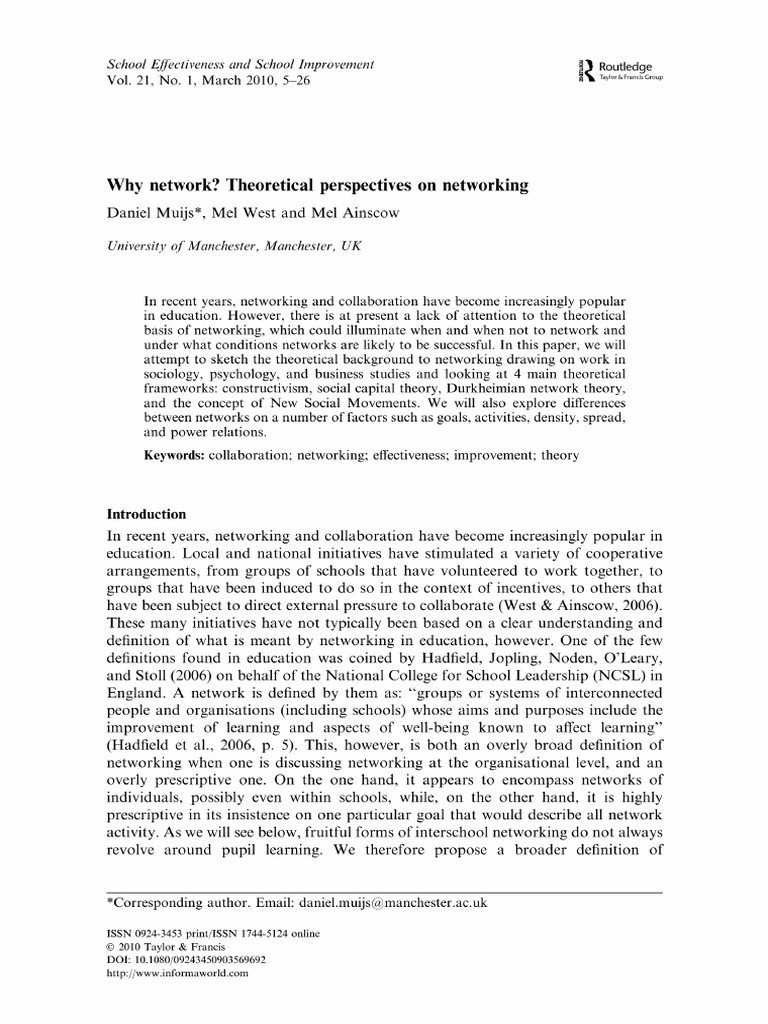 Why Network - Theoretical Perspectives On Networking | PDF