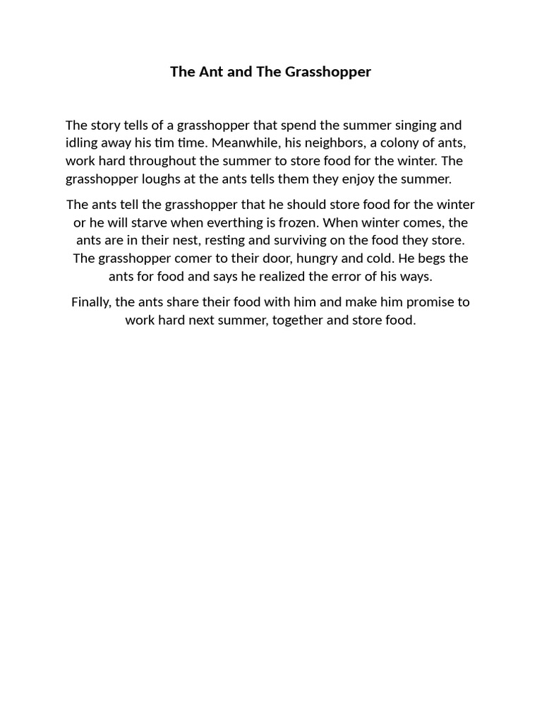The Ant and The Grasshopper | PDF | Classics | General Fiction