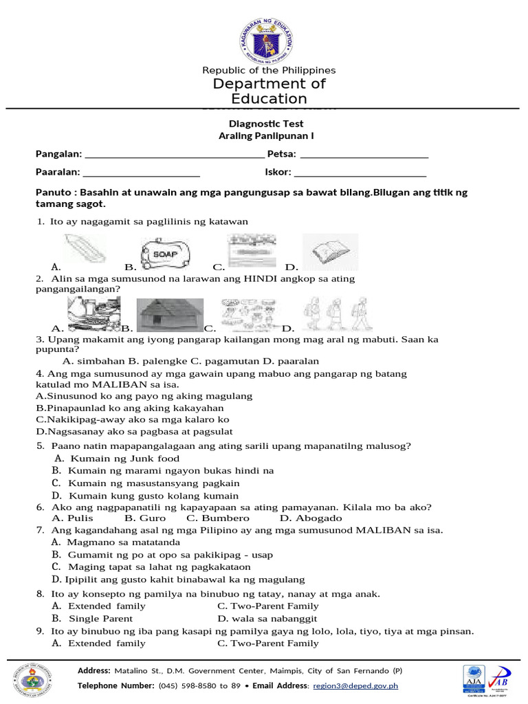 EDITED Diagnostic Assessment AP Grade 1 | PDF