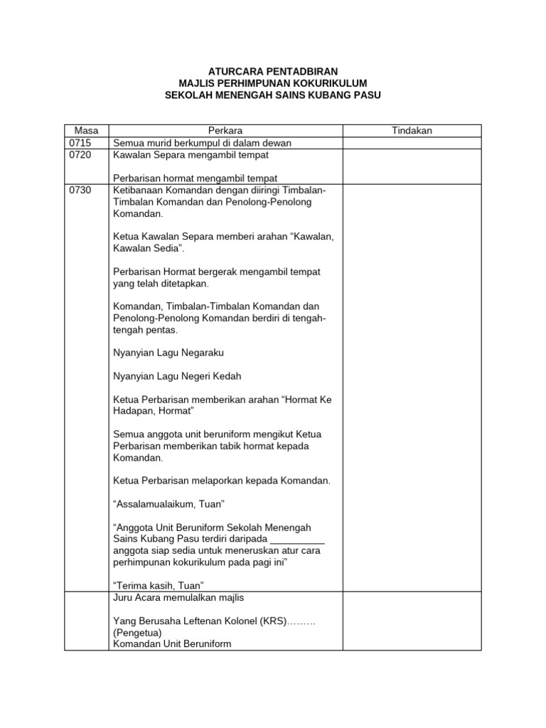 Aturcara Pentadbiran Perhimpunan Kokurikulum | PDF