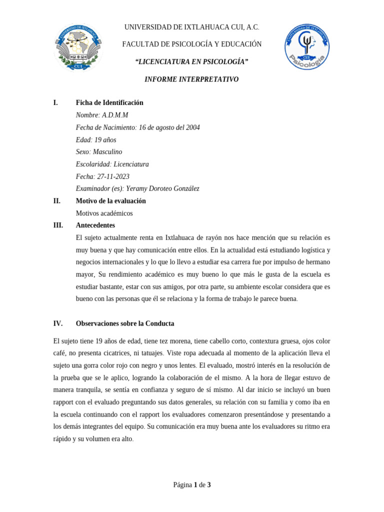 Informe Interpretativo MSI-R | PDF | Sicología | Conceptos psicologicos