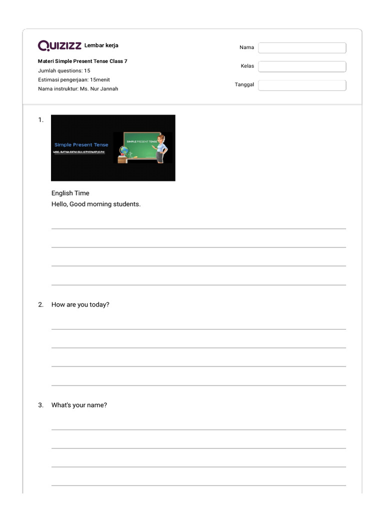 Simple Present Tense Worksheet For Class 7 Pdf Subject Grammar