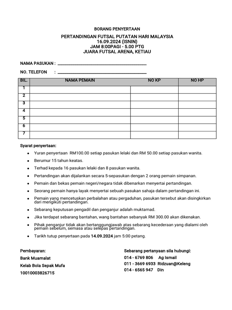 Borang Futsal | PDF