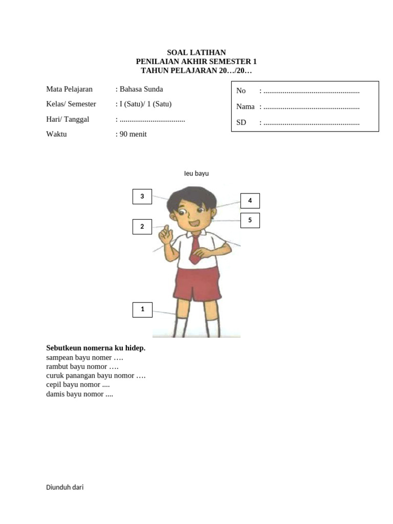 Soal Latihan PAS B. Sunda Kls 1 | PDF