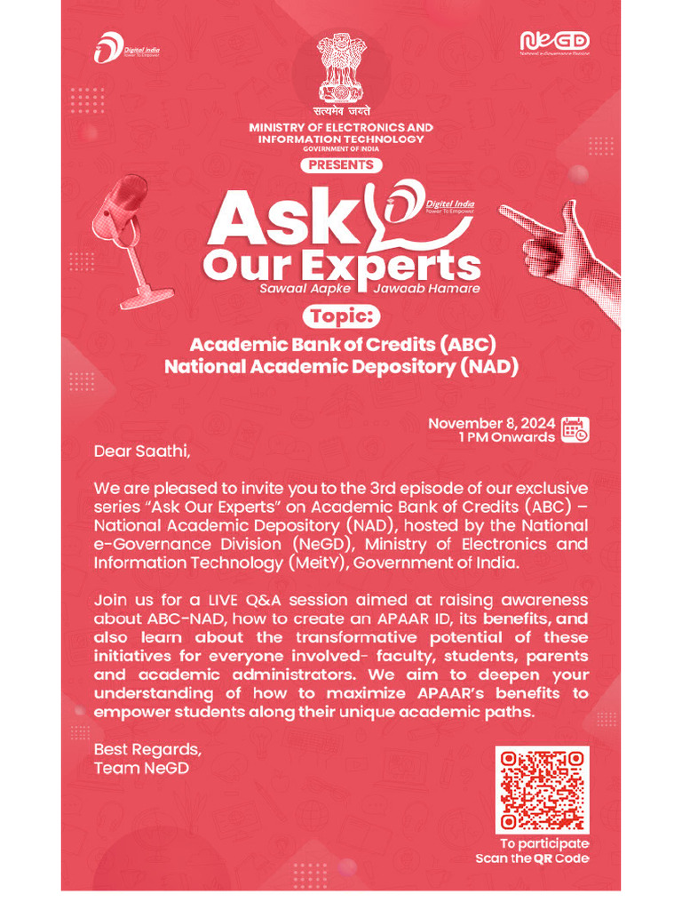 Ask Our Experts - Topic - Academic Bank of Credits (ABC) National Academic Depository (NAD) | PDF