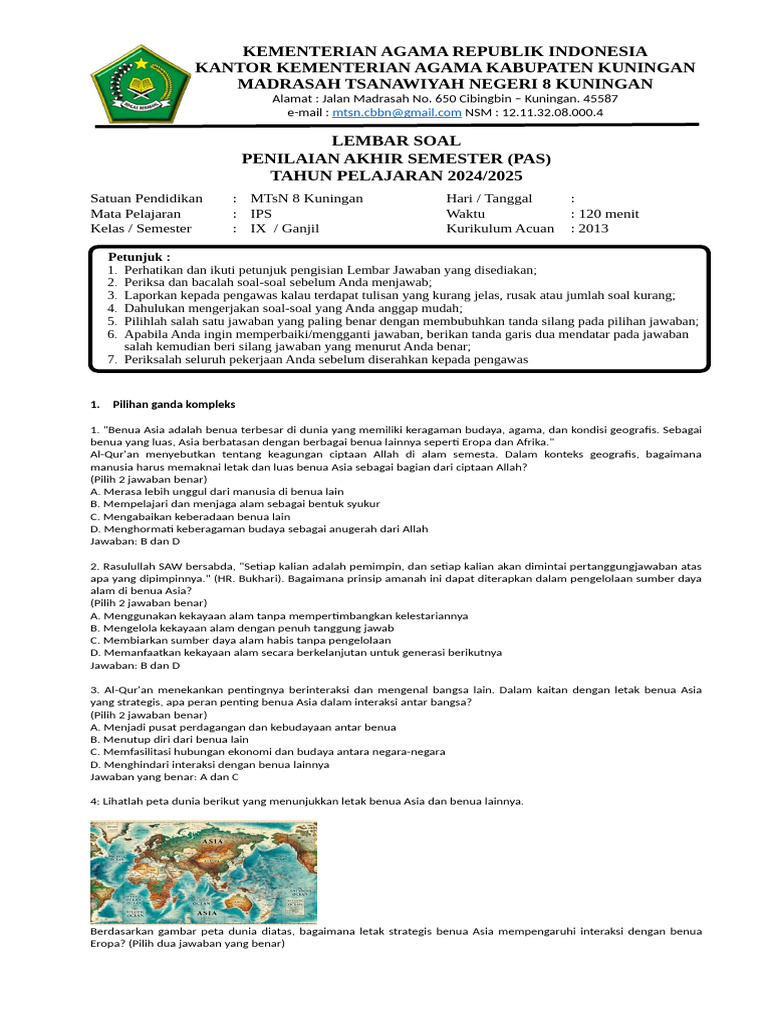 Soal Ips Pas Kelas 9 2024-2025 | PDF