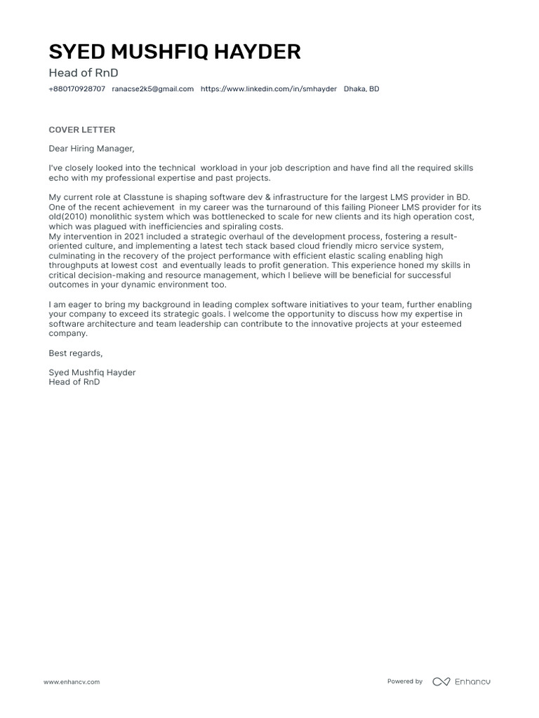 Syed Mushfiq Hayder Cover Letter | PDF | Business | Art