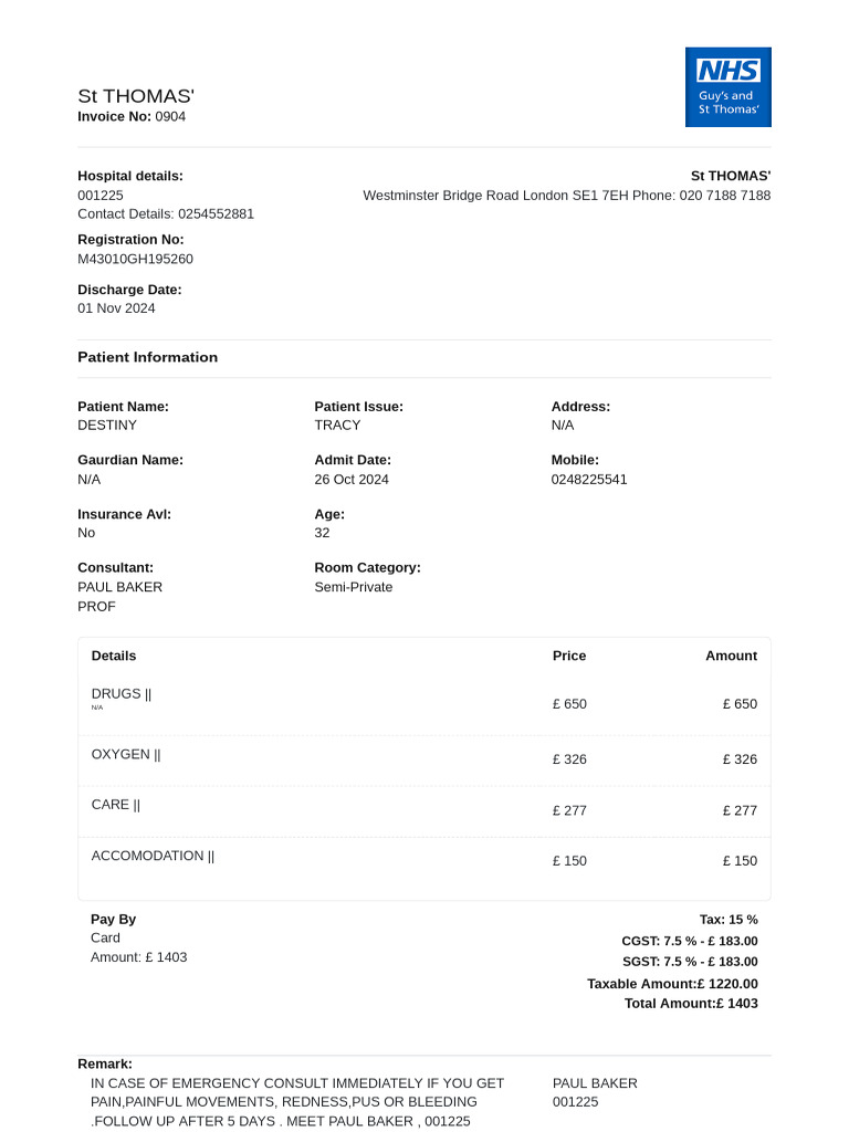 Medical Bill Template 1 | PDF
