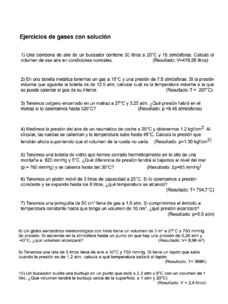 Ejercicios de Gases Ideales para Quimica General e Inorganica | PDF
