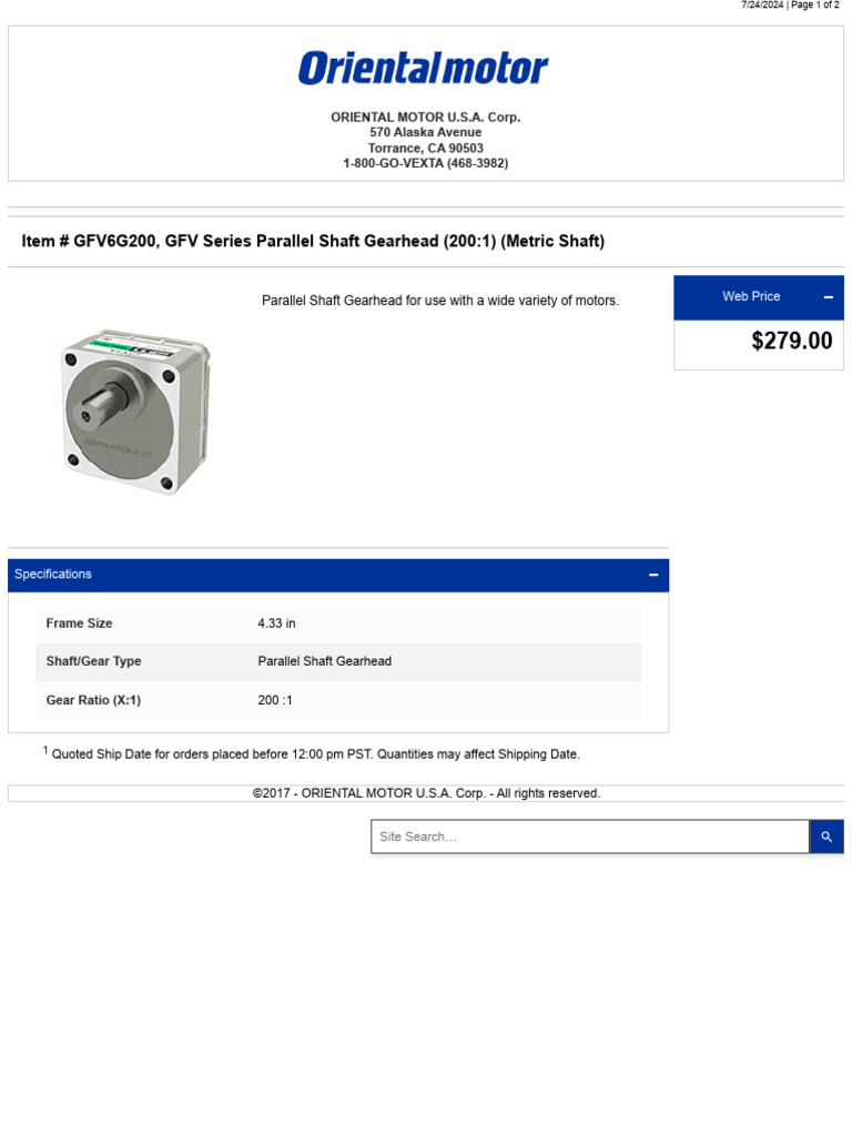 GFV Series 200:1 Gearhead Specifications | PDF