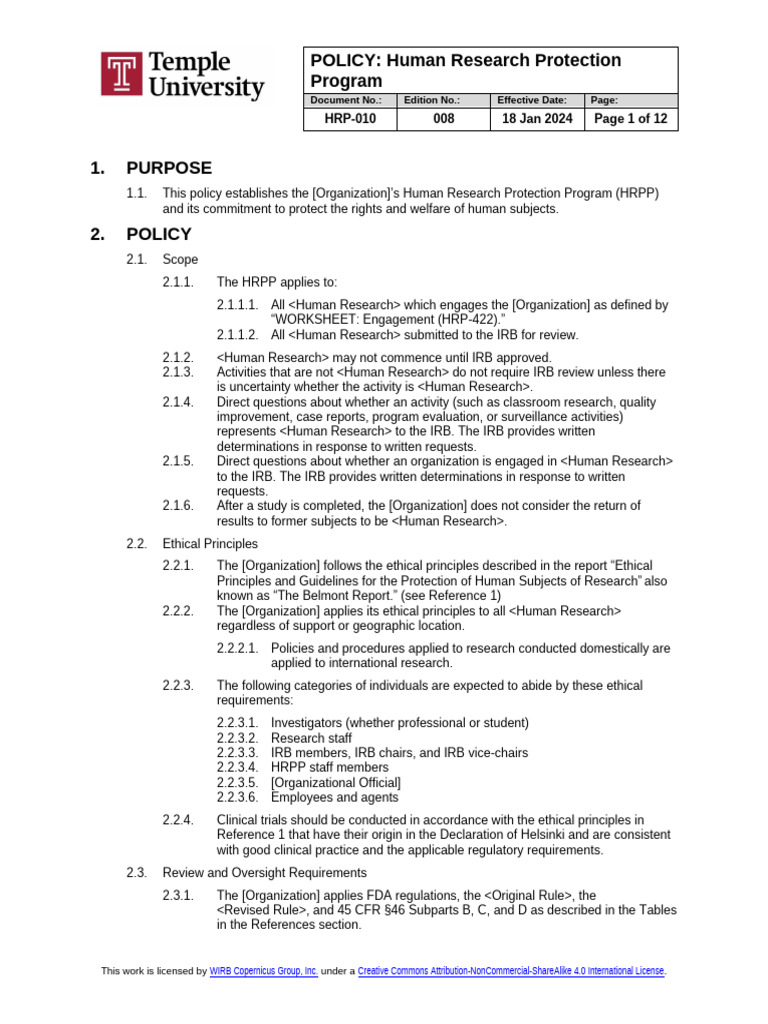 Human Research Protection Policy Overview | PDF | Institutional Review ...
