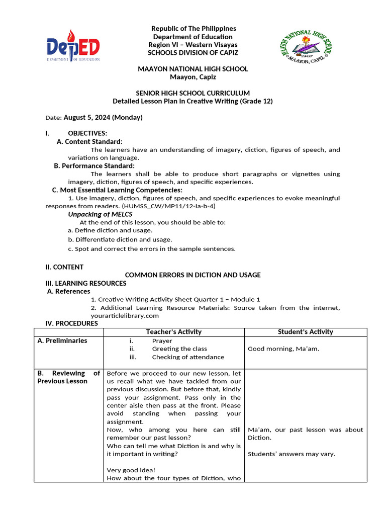 August 5 DLP - Common Errors in Diction and Usage | PDF | Word | Communication