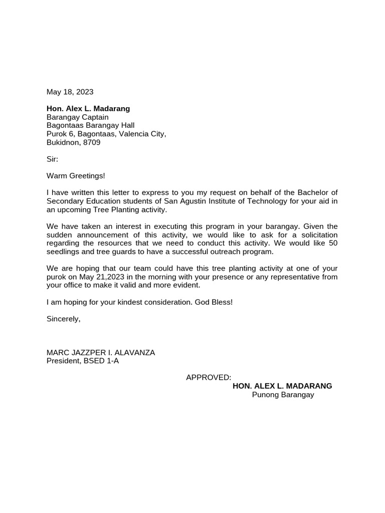 Letter For The Barangay | PDF