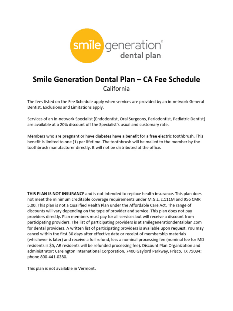 Smile Generation Dental Plan - CA Fee Schedule | PDF | Dental Implant ...