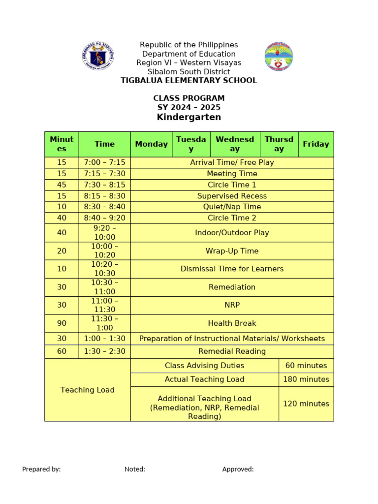 Class Program Kinder 2024 MATATAG NEW | PDF | Social Institutions ...