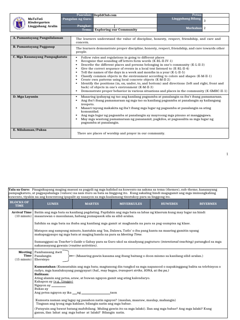 DLL Kindergarten Q2 W3 | PDF