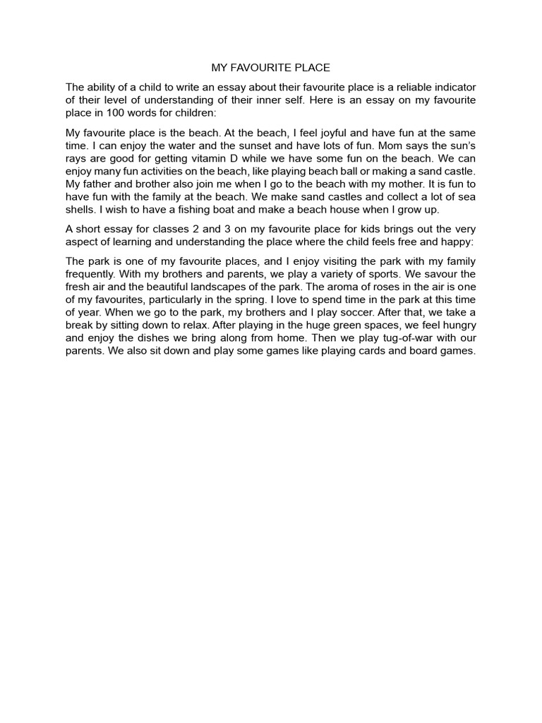 My Favourite Place: Beach and Park Essays | PDF