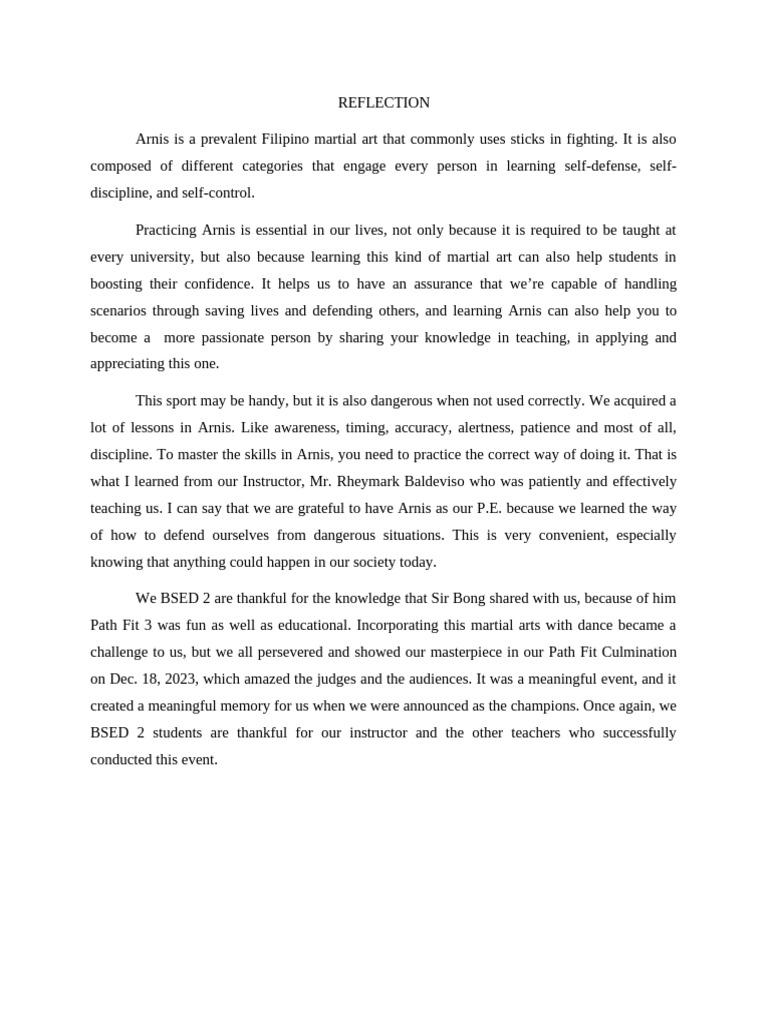 REFLECTION - Path-Fit-3 Revised | PDF