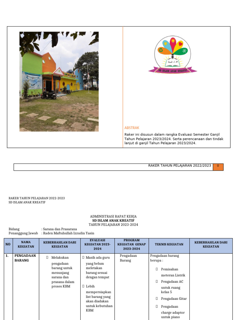 Draft Raker Sarpras Semester Ganjil T.P 2023-2024 | PDF