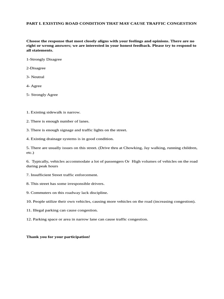 Questionnaire Revised 1 2 | PDF | Traffic | Traffic Congestion