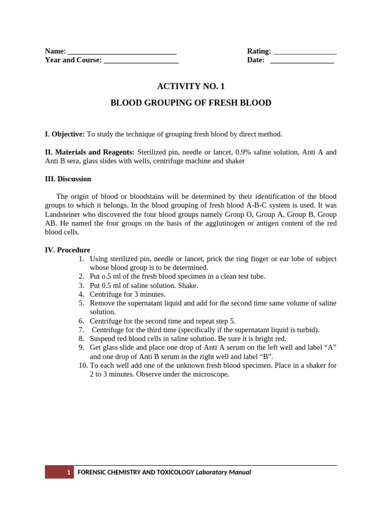 Blood Grouping Activity 1 | PDF | Blood Type | Blood