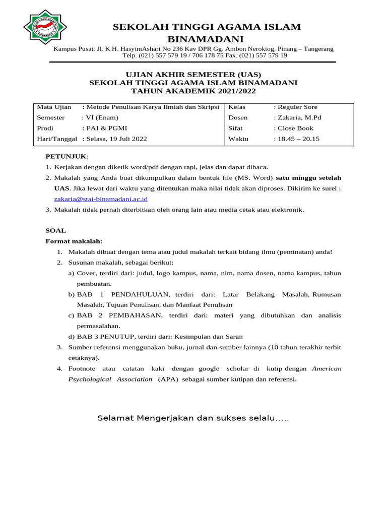 Reg Sore PAK ZAKARIA METODE PENULISAN KARYA ILMIAH DAN SKRIPSI | PDF | Seni