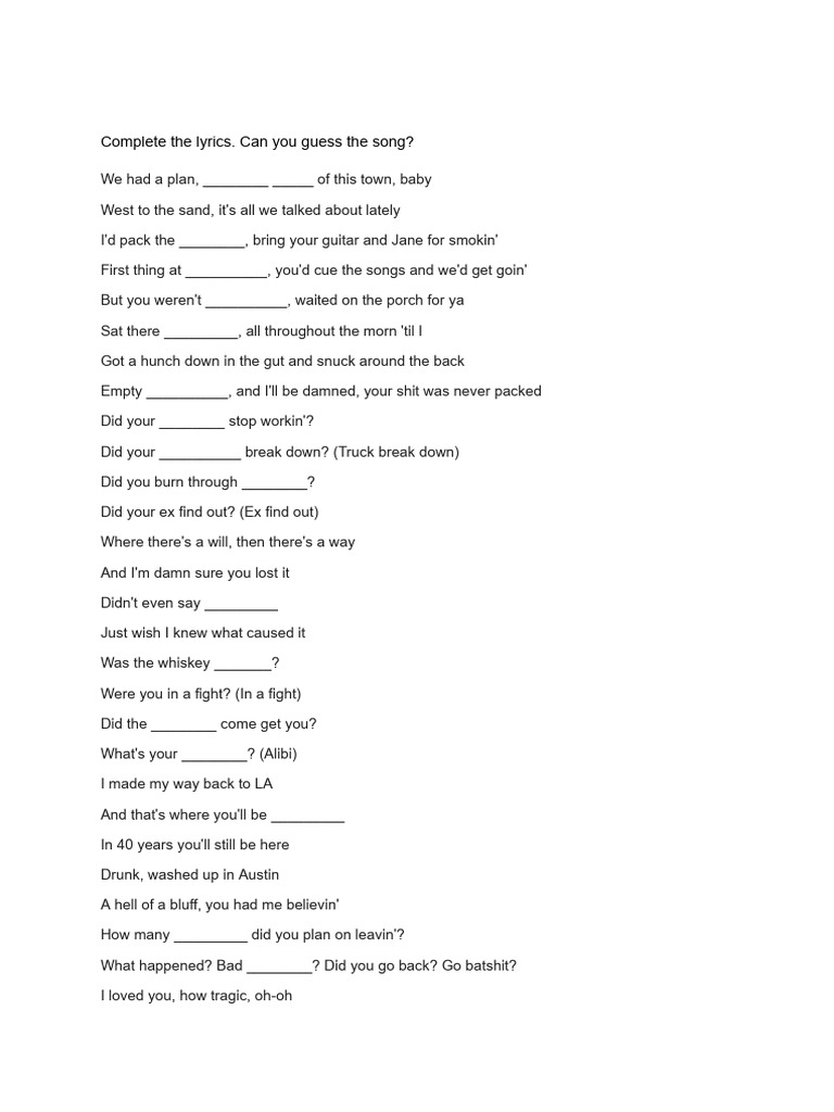 Guess the Song Lyrics Challenge | PDF