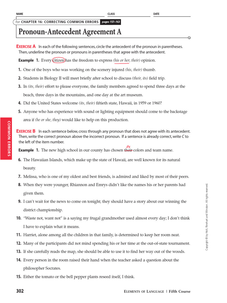 Pronoun Antecedent Agreement A | PDF