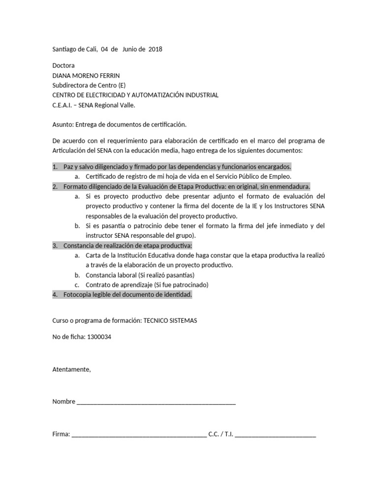 Documentos Certificación SENA 2018 | PDF