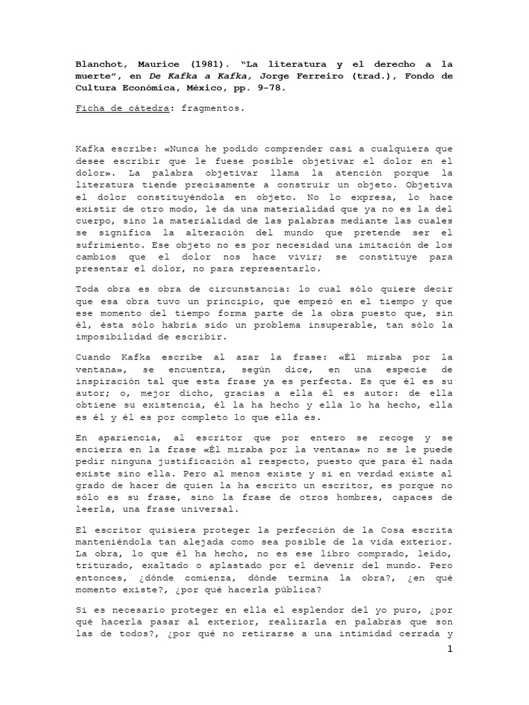 Blanchot - Ficha de Cátedra | PDF | Verdad | Autor