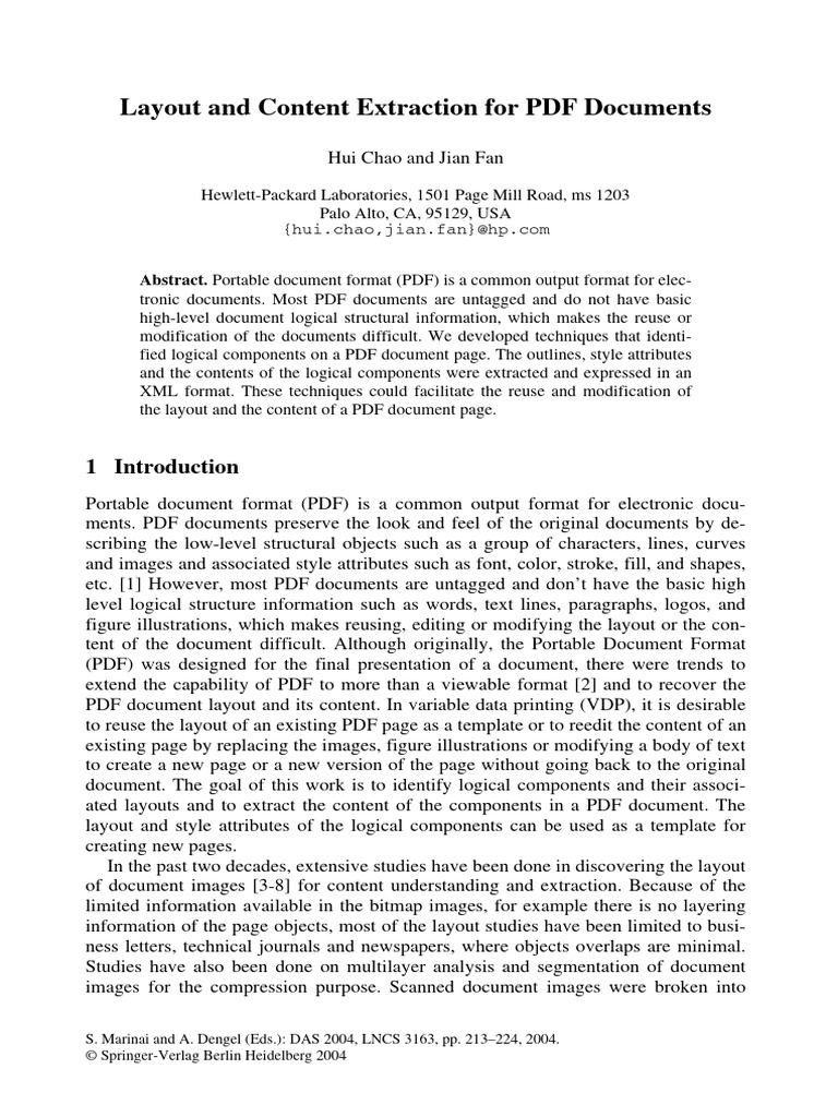 Layoutand Content Extractionfor Pdfdocuments Pdf Page Layout