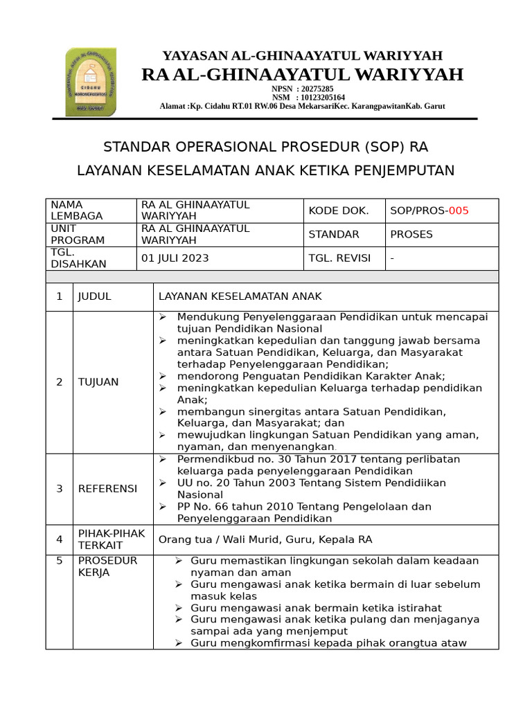 Sop Layanan Anak | PDF