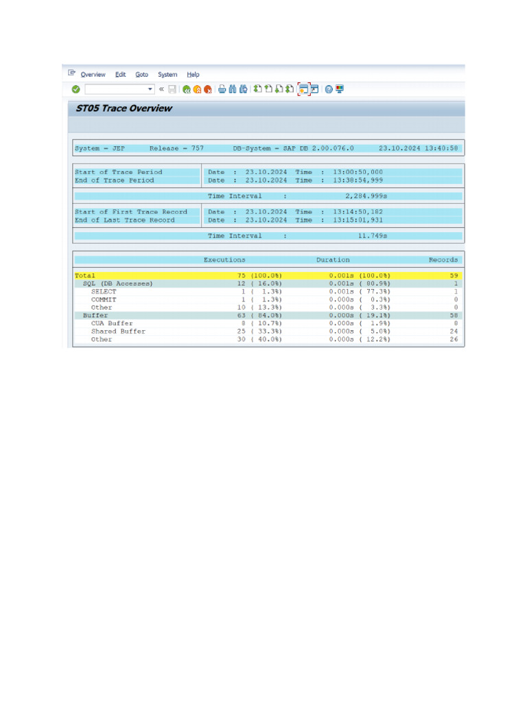VL10C PRD Trace - ST05 Trace Overview | PDF