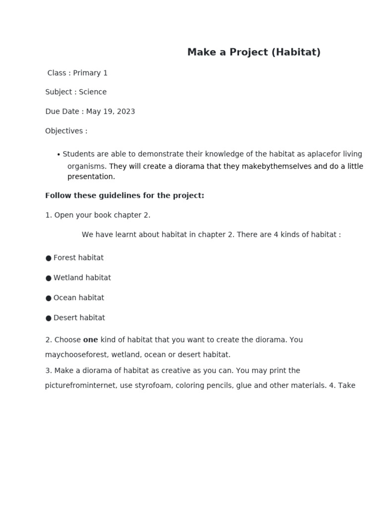 Science Project P1 (Habitat) | PDF | Home & Garden