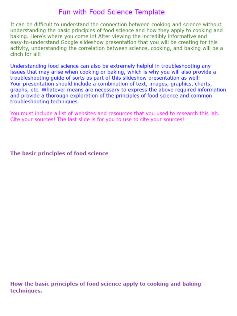Fun With Food Science Template | PDF | Social Science | Wellness