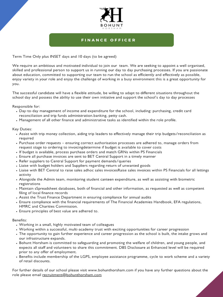Finance Officer Job Description | PDF | Employment | Business