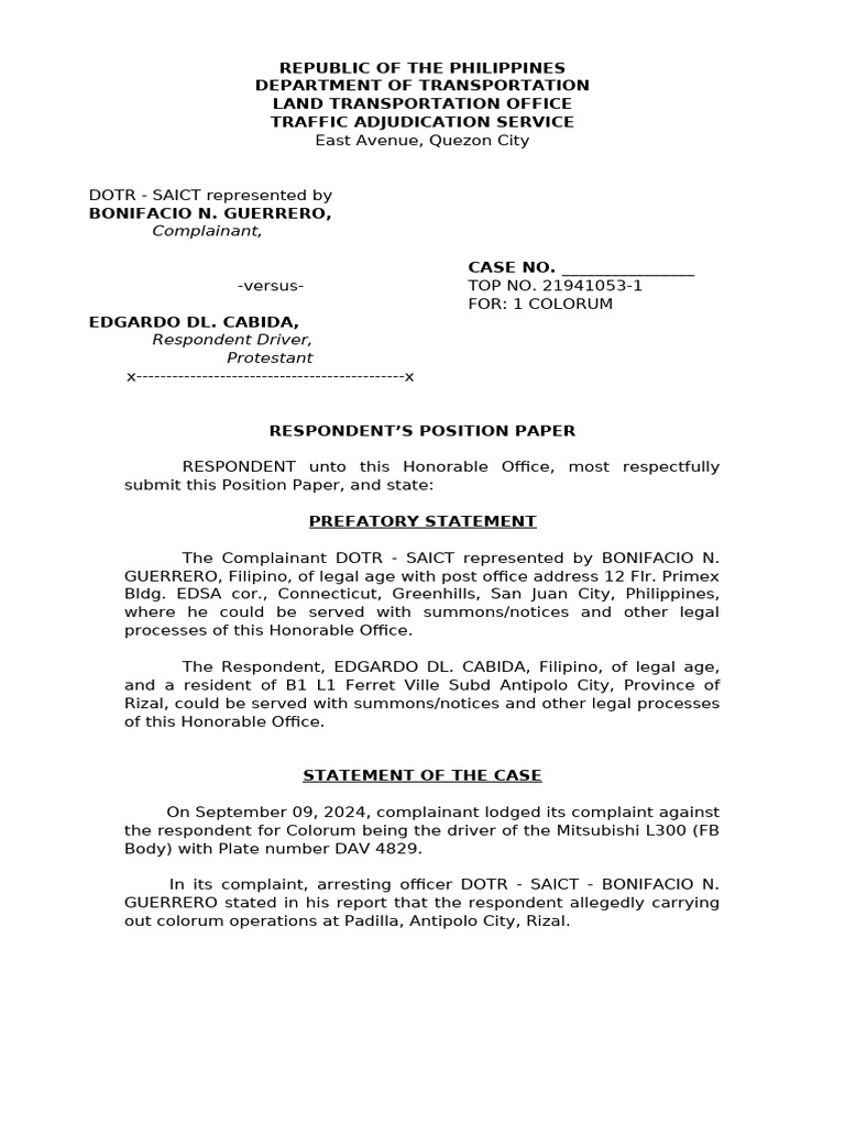 Position Letter Edgardo Dl. Cabida | PDF | Affidavit