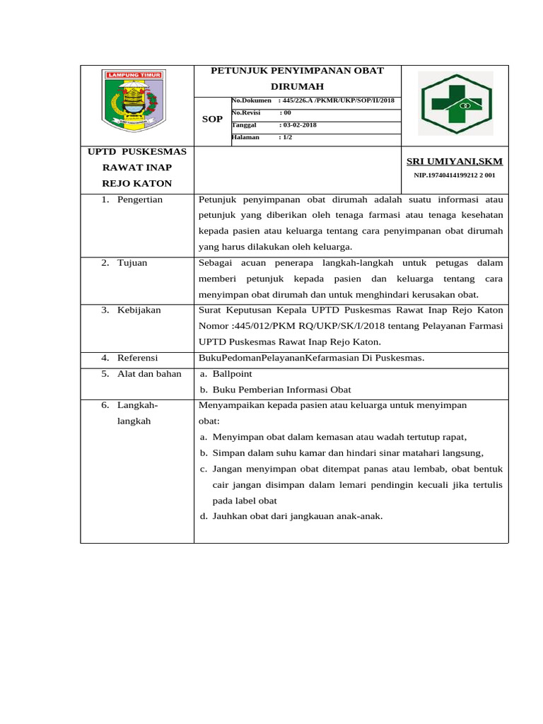 8.2.3.6-Sop Petunjuk Penyimpanan Obat Dirumah | PDF