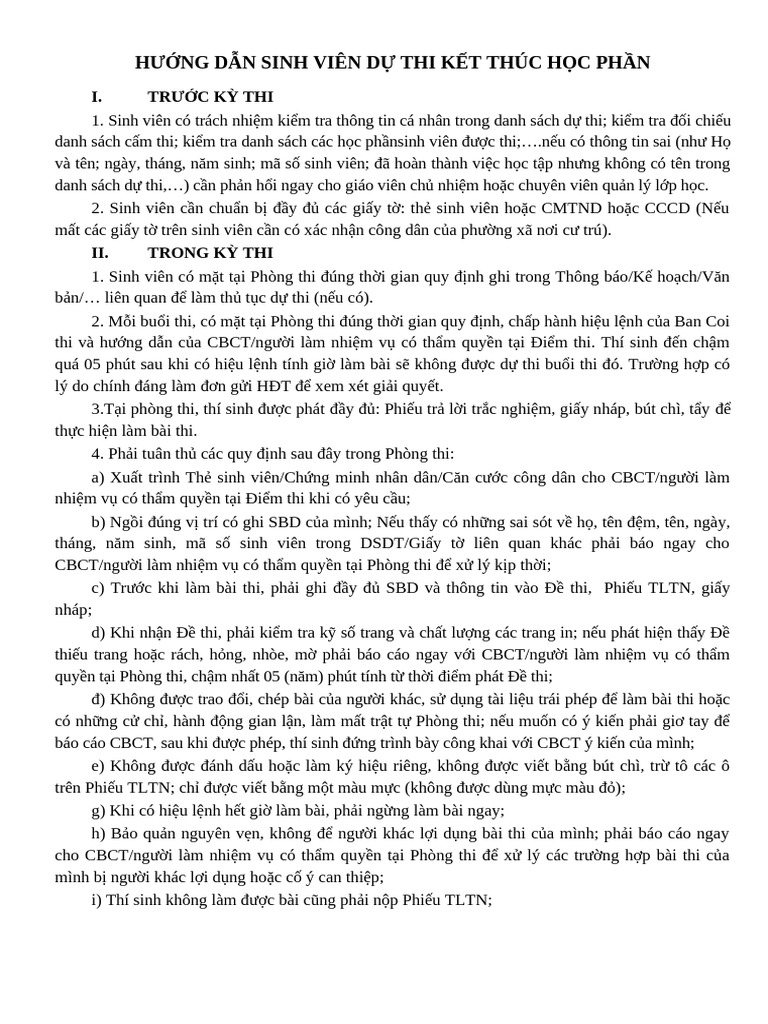 Hướng dẫn sinh viên dự thi KTHP | PDF