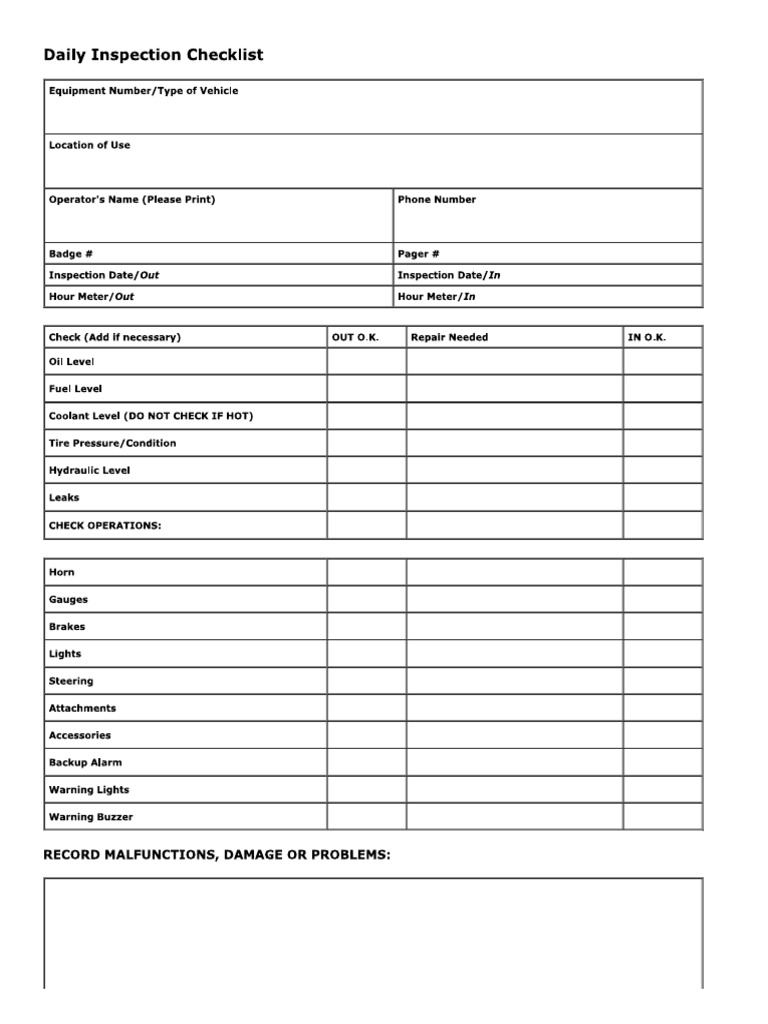 Daily Inspection Checklist | PDF