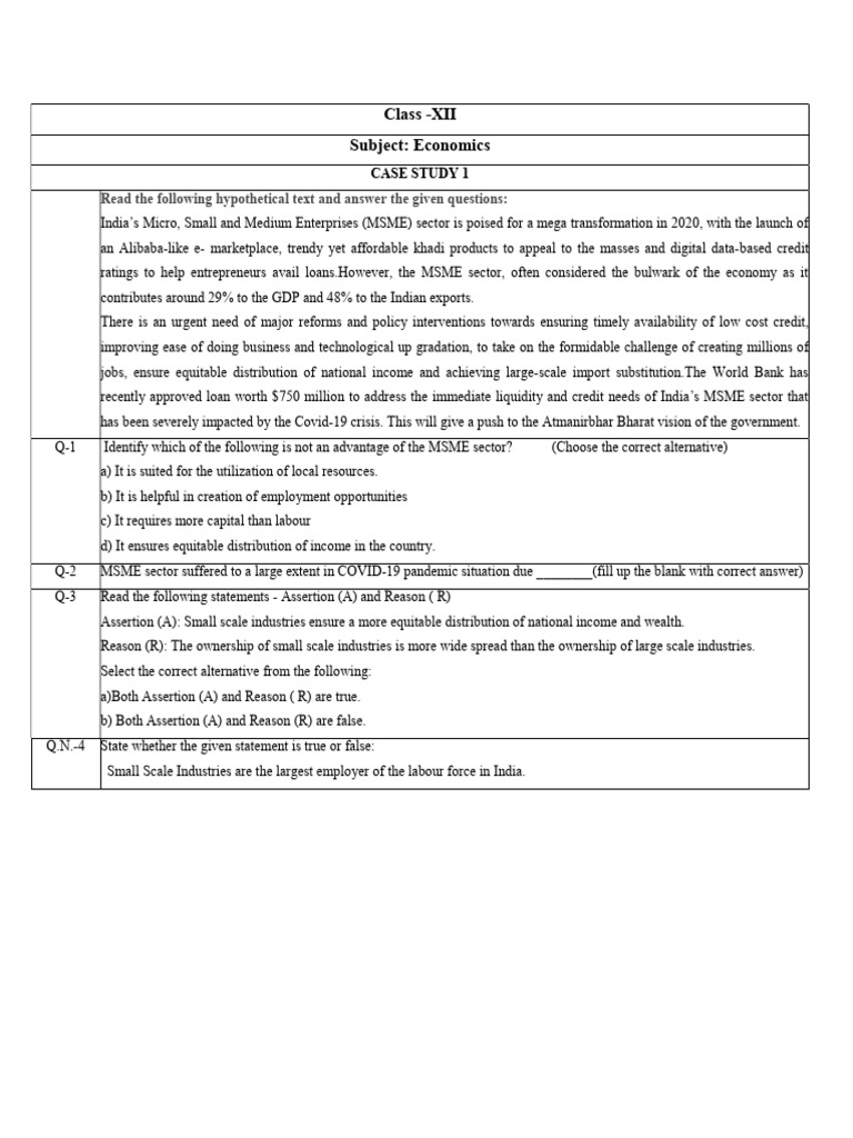 Economics Case Studies for Class 12 | PDF | Gross Domestic Product ...