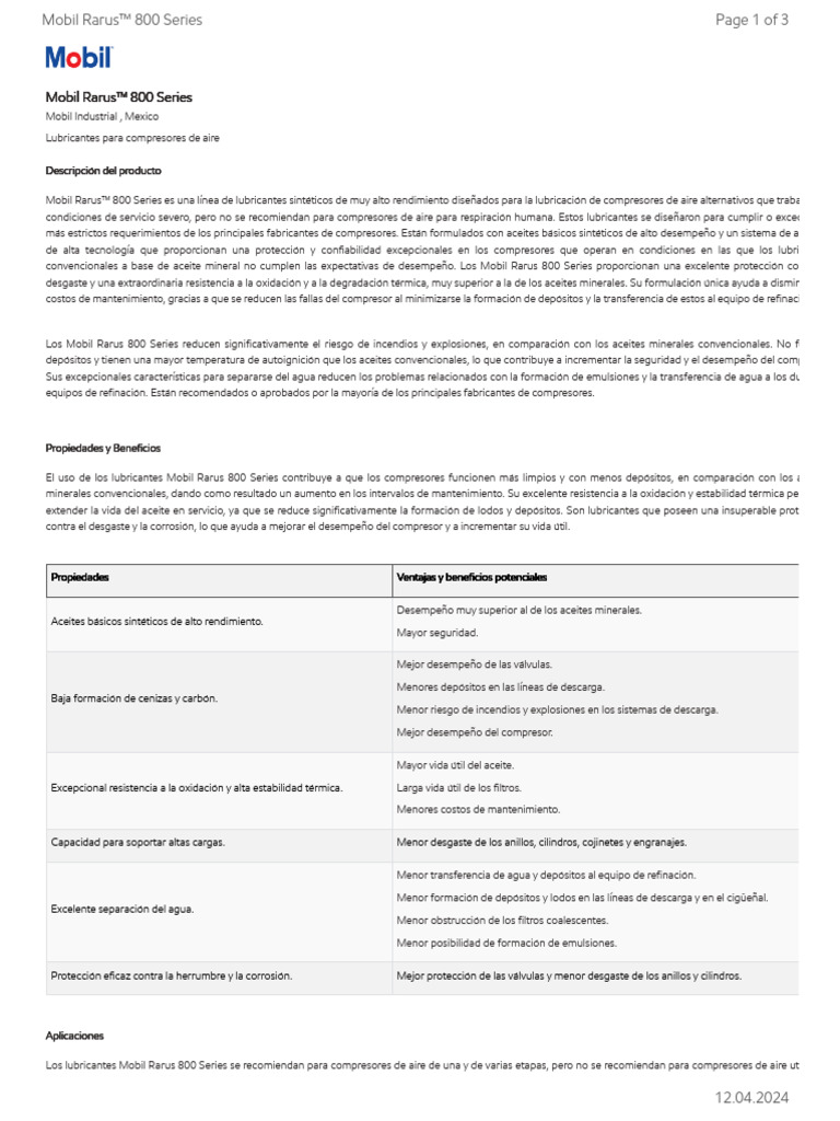 GL XX Mobil Rarus 800 Series | PDF | Lubricante | Agua